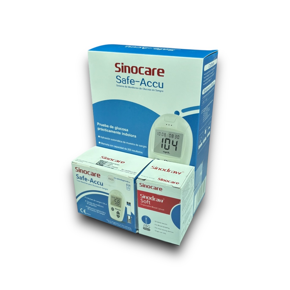 KIT SINOCARE SAFE-ACCU + 50 TIRAS + 50 LANCETAS + LANCETERO - Diabetes ...